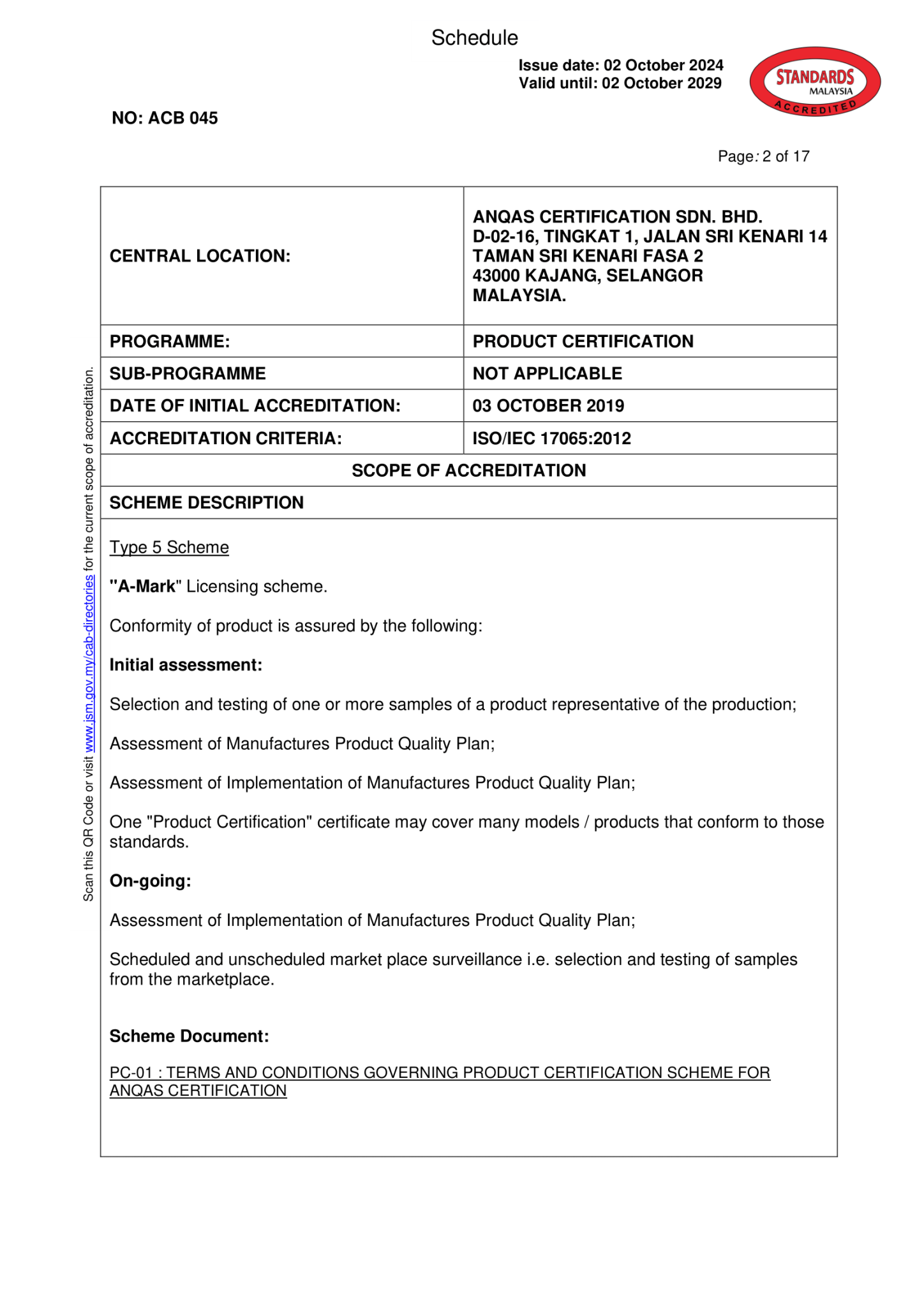 New Accreditation Scopes – October 2024 – ANQAS CERTIFICATION