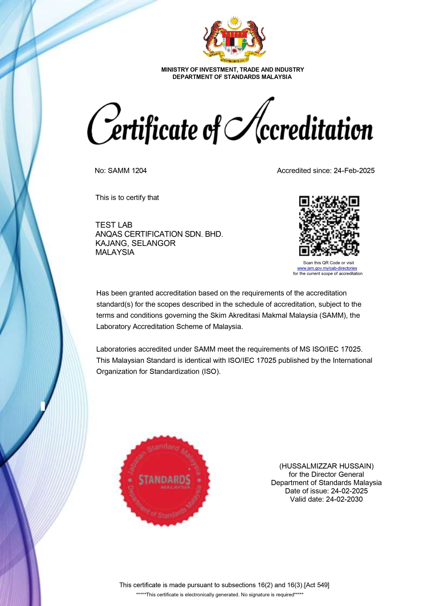 New Certificate of Accreditation 2025 – Skim Akreditasi Makmal Malaysia ...